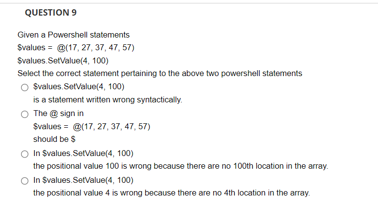 Solved Given A Powershell Statements Values