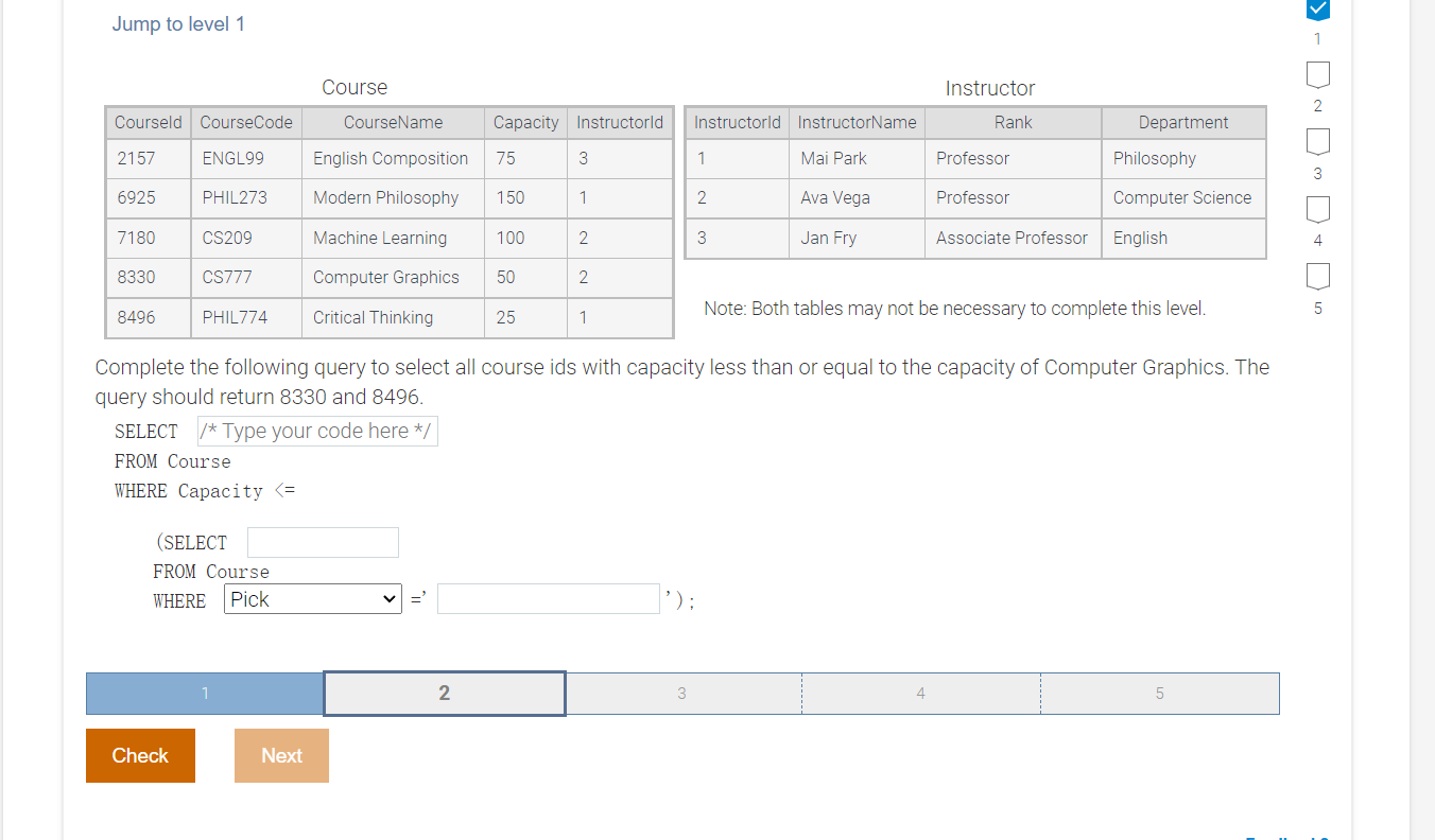 Solved Course Check Courseld CourseCode CourseName Capacity | Chegg.com