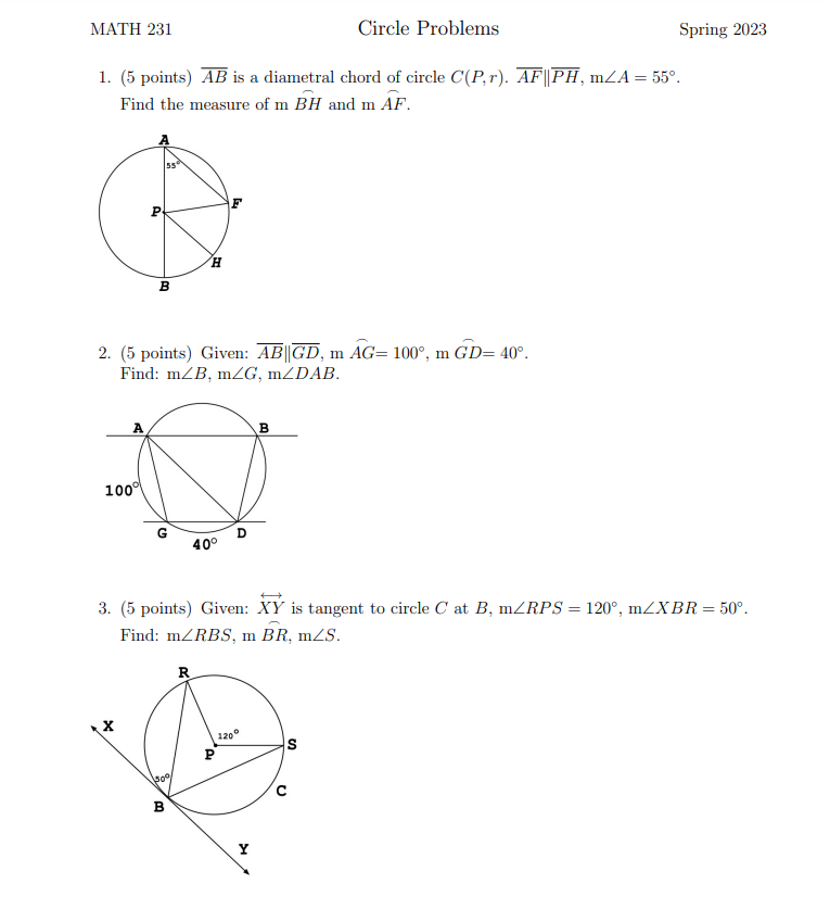 Solved 1. (5 points) AB is a diametral chord of circle | Chegg.com