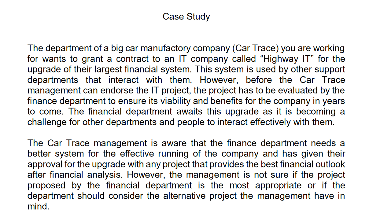 Solved Case Study The department of a big car manufactory | Chegg.com