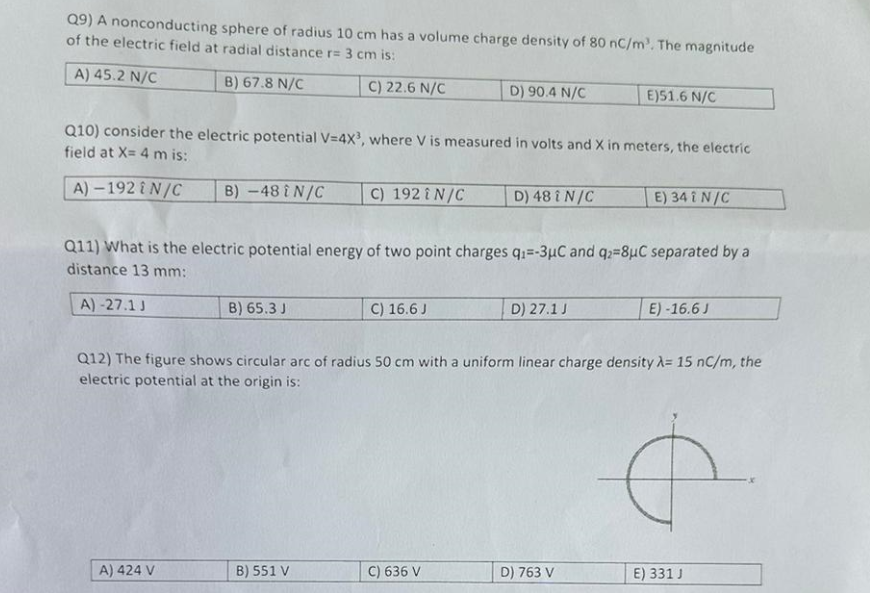 Solved Q9) A nonconducting sphere of radius 10 cm has a | Chegg.com