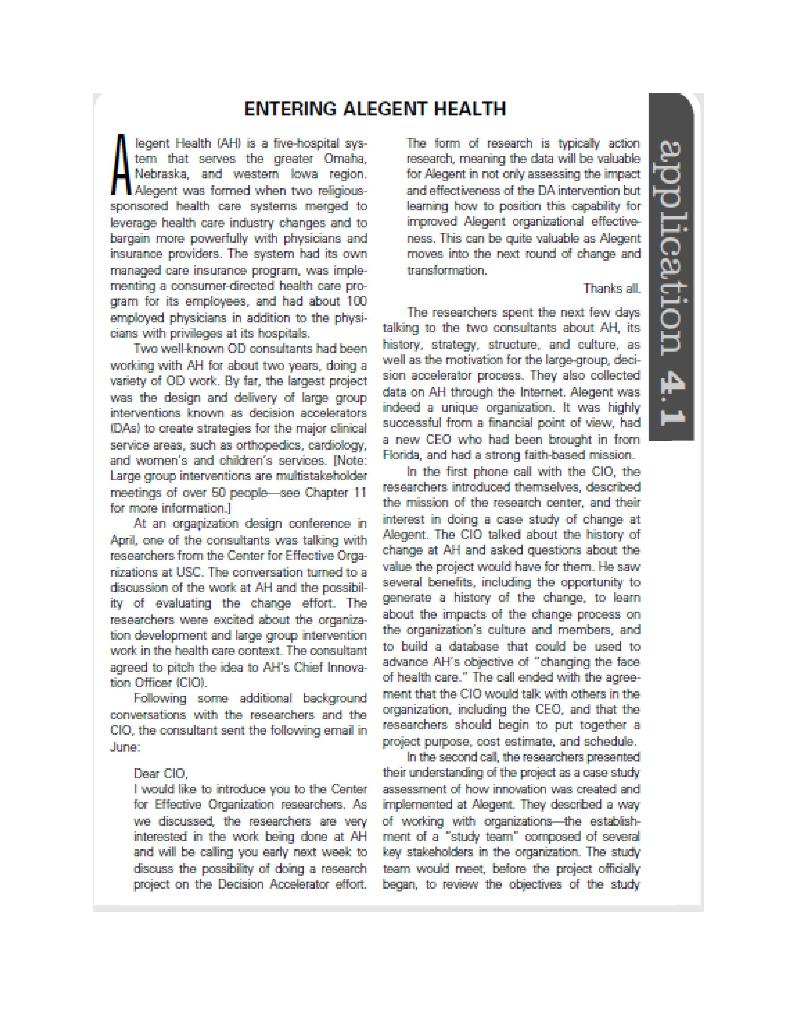 ENTERING ALEGENT HEALTH to application 4.1 for two | Chegg.com