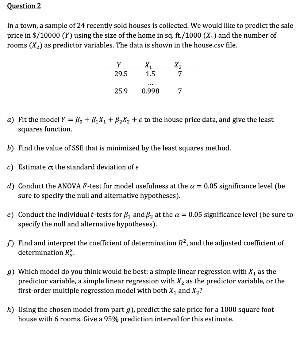 Solved In a town, a sample of 24 recently sold houses is | Chegg.com