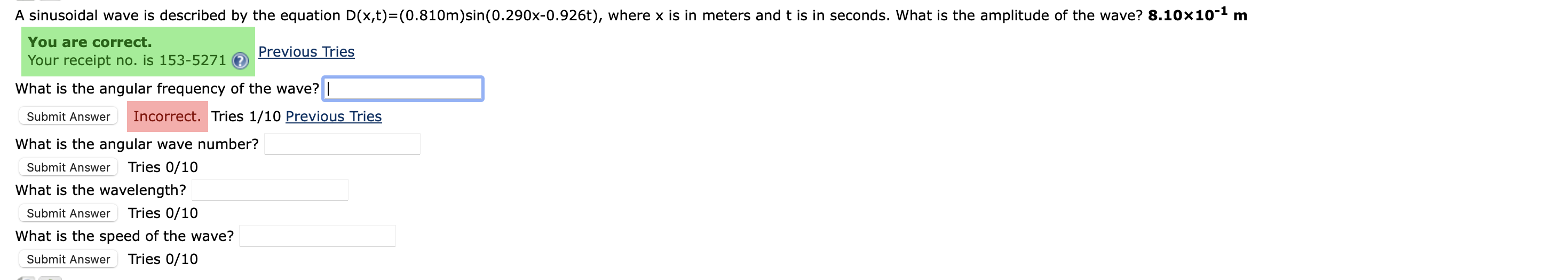 Solved A sinusoidal wave is described by the equation | Chegg.com