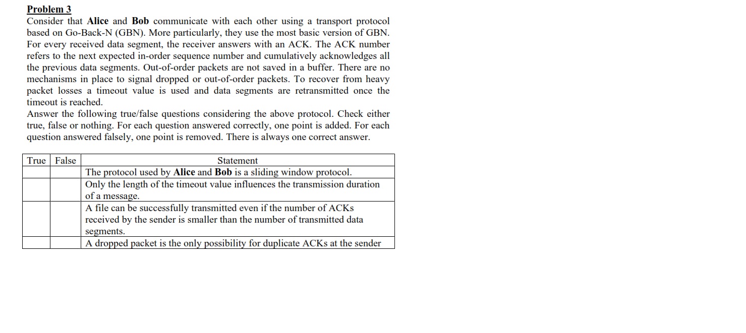 Solved Problem 3Consider that Alice and Bob communicate with | Chegg.com