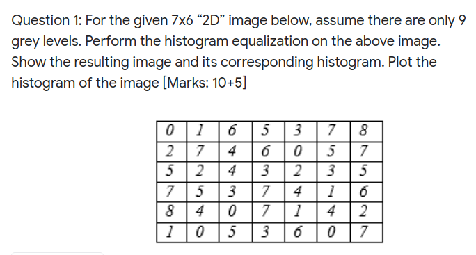 Solved Question 1: For the given 7x6 “2D” image below, | Chegg.com