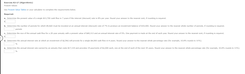 Exercise A3-17 (Algorithmic) Present Values L an | Chegg.com