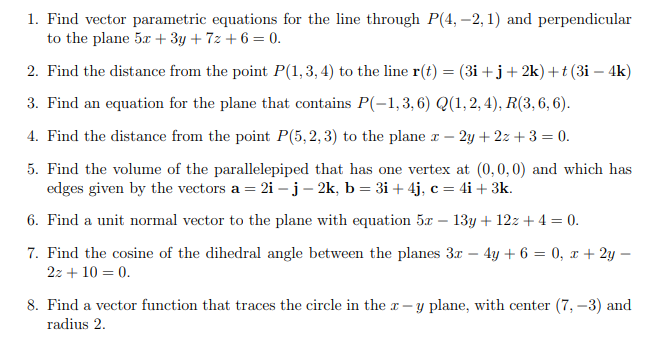 Solved 1. Find vector parametric equations for the line | Chegg.com
