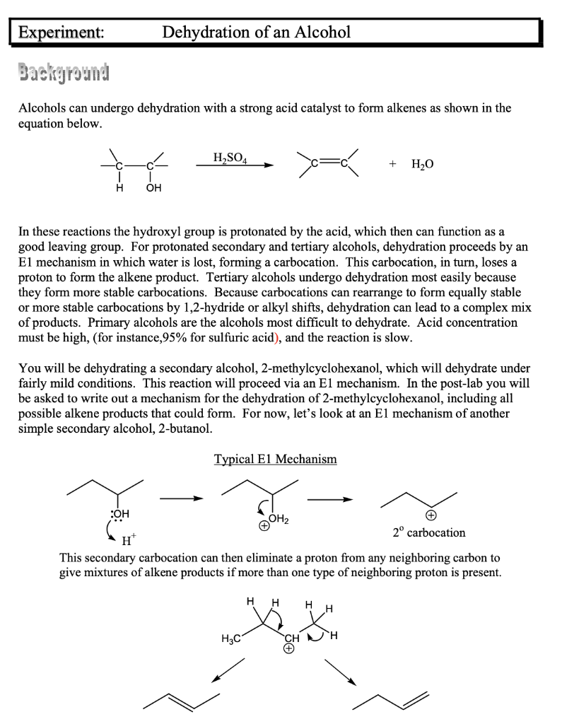Solved Experiment: Dehydration of an Alcohol Background | Chegg.com