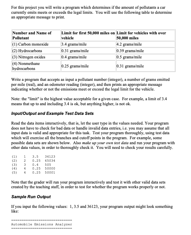 Solved For this project you will write a program which | Chegg.com