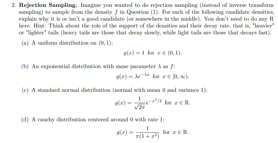 2. Rejection Sampling. Imagine you wanted to do | Chegg.com