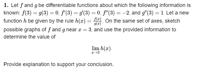 Solved 1. Let f and g be differentiable functions about | Chegg.com