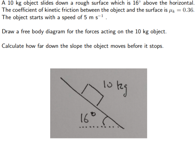 Solved A 10 kg object slides down a rough surface which is | Chegg.com