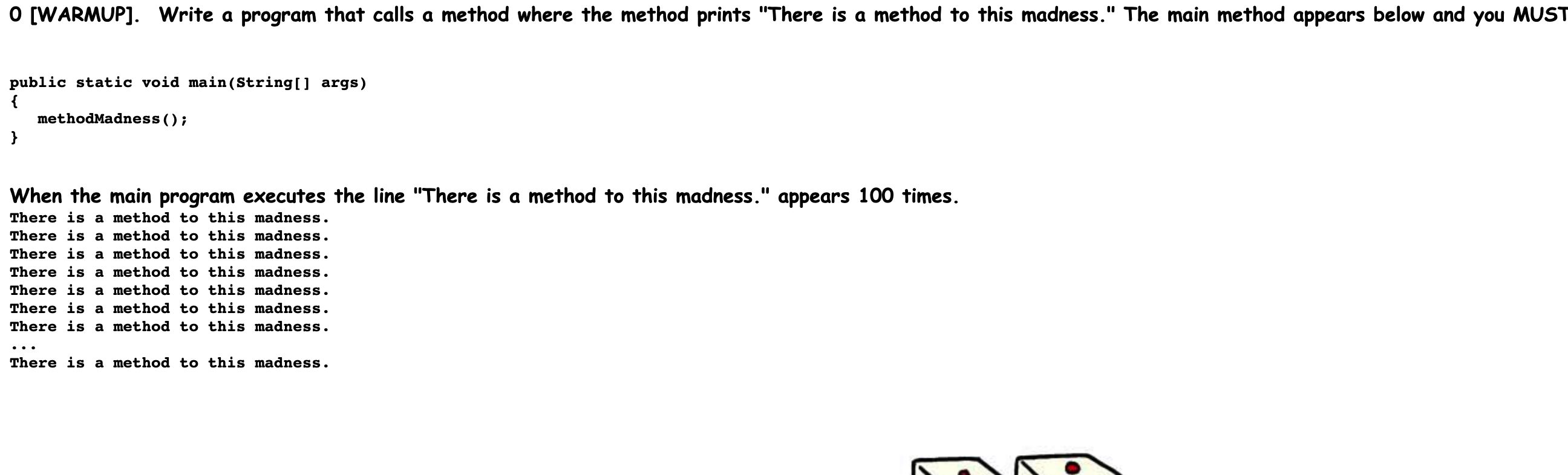 Solved 0 Warmup Write A Program That Calls A Method Where 3711