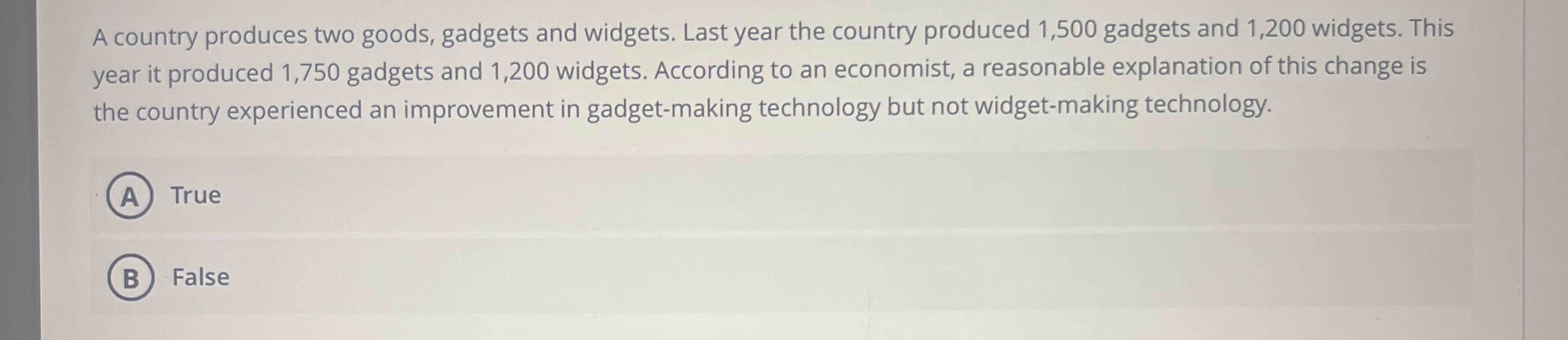 Solved A country produces two goods, gadgets and widgets. | Chegg.com