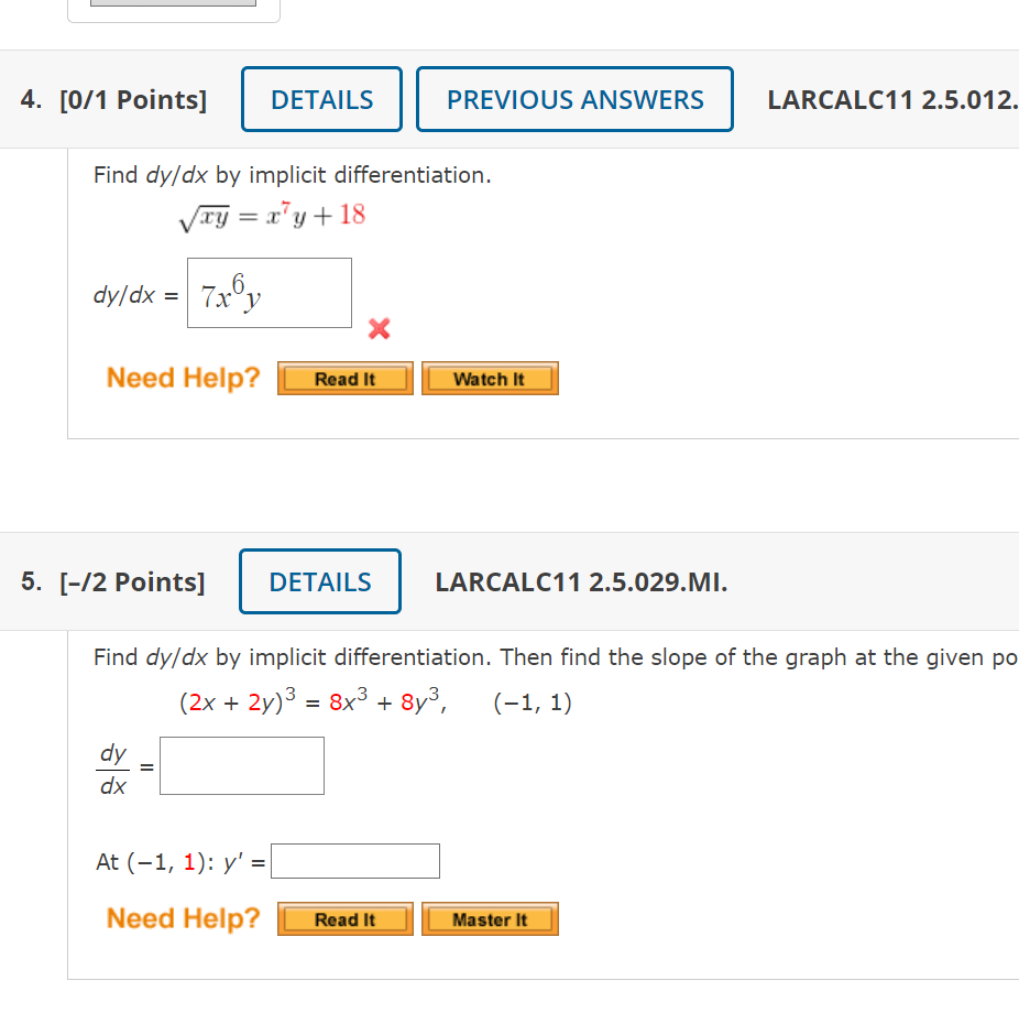 Solved 4. [0/1 Points] Find dy/dx by implicit | Chegg.com