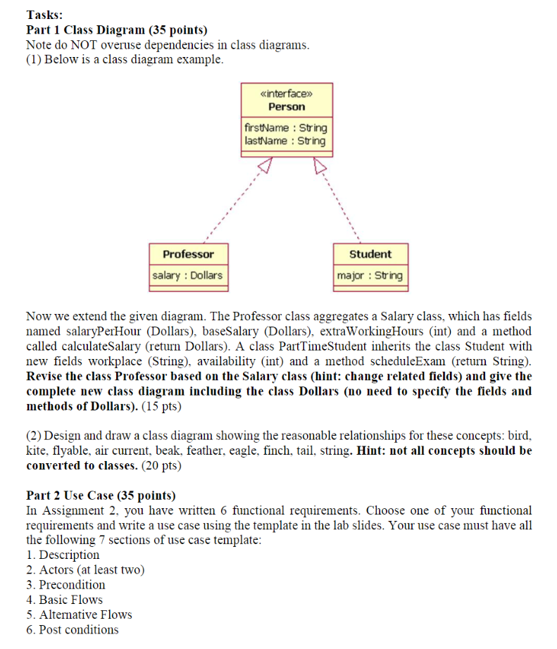 Solved Tasks: Part 1 Class Diagram (35 points) Note do NOT | Chegg.com