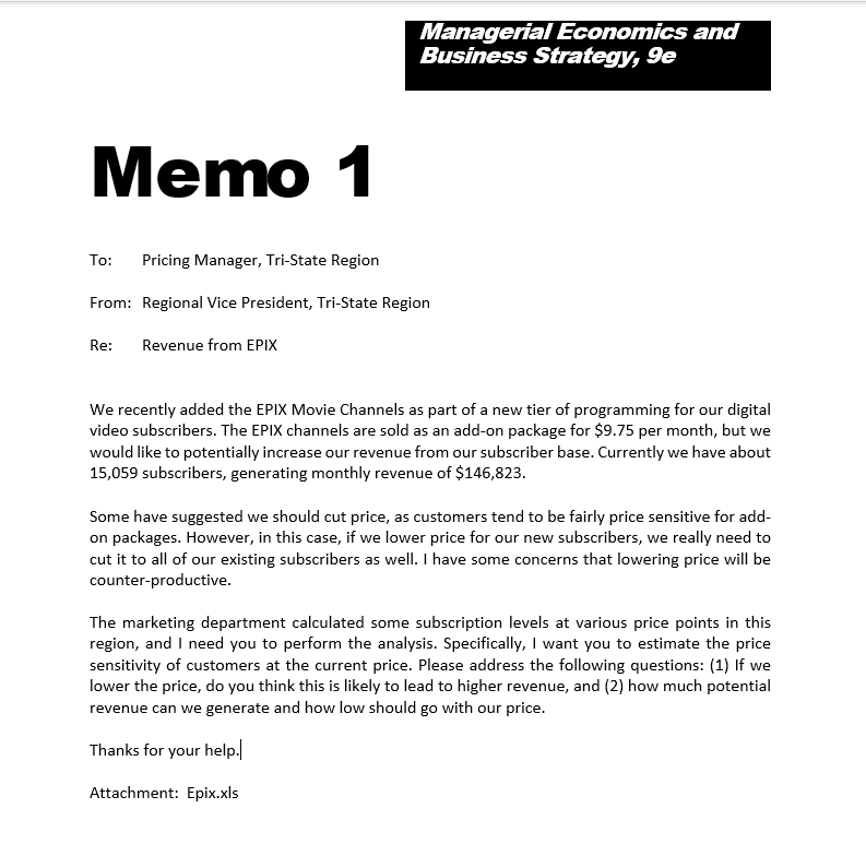 Managerial Economics and Business Strategy, 9e Memo 1 | Chegg.com