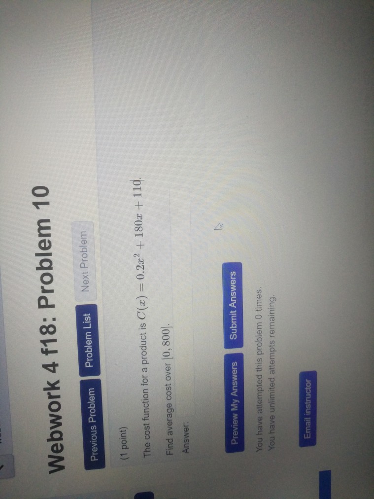 Solved Webwork 4 f18: Problem 10 Previous ProblemProblem | Chegg.com Solved Webwork 4 f18: Problem 10 Previous ProblemProblem | Chegg.com