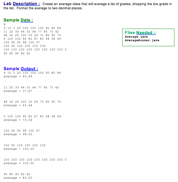 Solved Lab Description Create an average class that will | Chegg.com