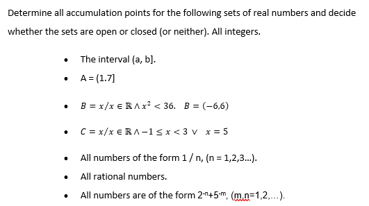 Solved Determine all accumulation points for the following | Chegg.com