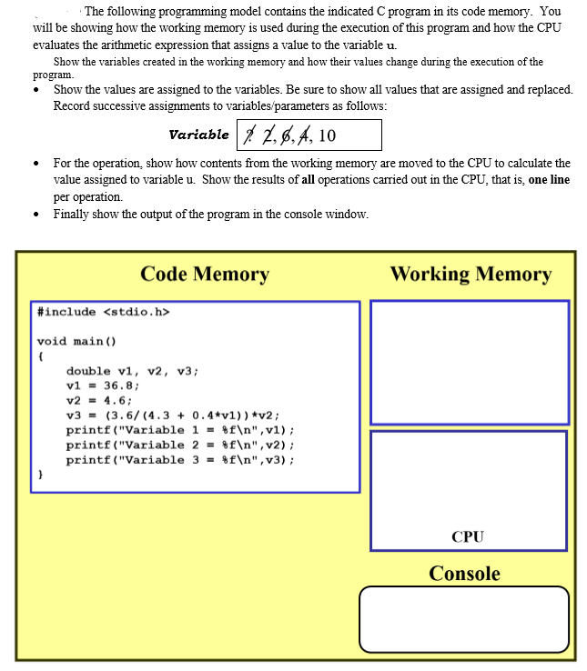 Solved Following Programming Model Contains Indicated C Program Code Memory Showing Working