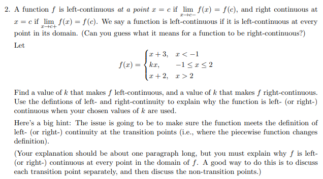 Solved A function f is left-continuous at a point x = c if | Chegg.com