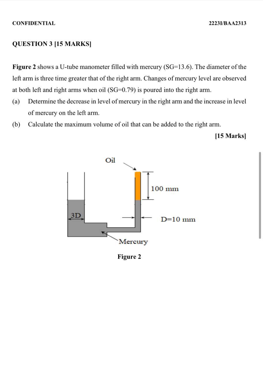 Solved QUESTION 3 [15 MARKS] Figure 2 shows a U-tube | Chegg.com