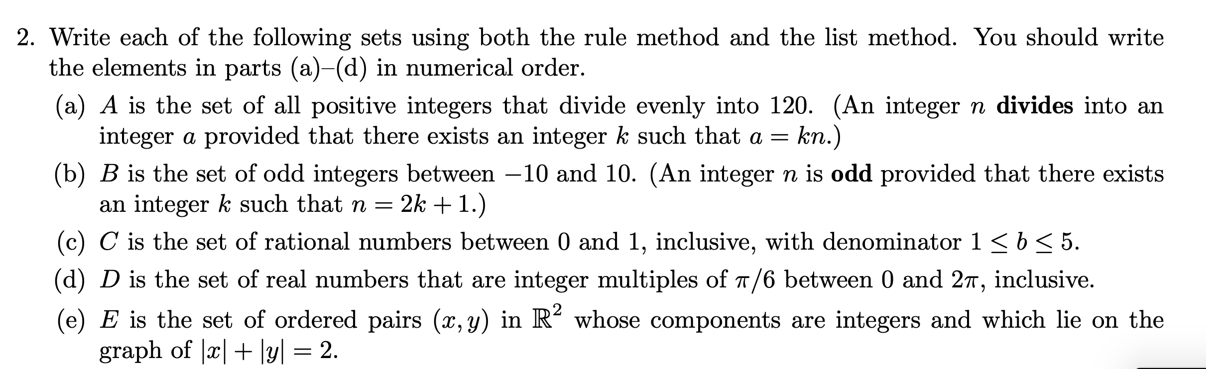 Solved 2. Write each of the following sets using both the | Chegg.com