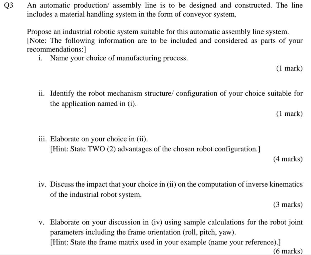 Solved An automatic production/ assembly line is to be | Chegg.com