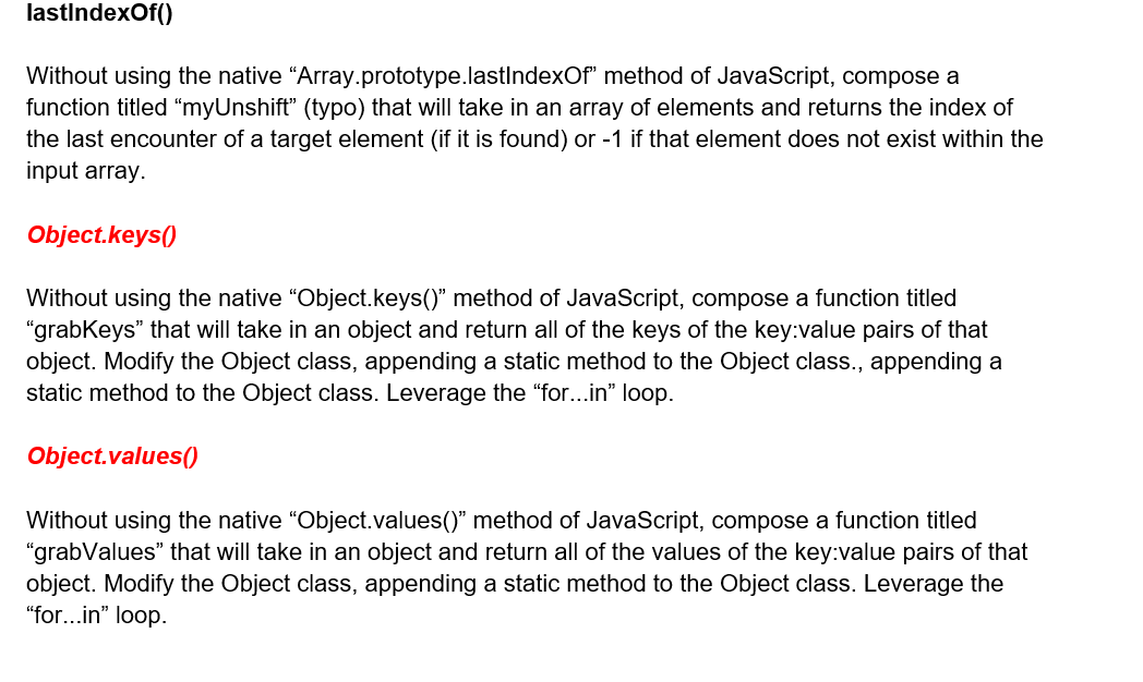 Solved do not use any of the respective native JS methods | Chegg.com