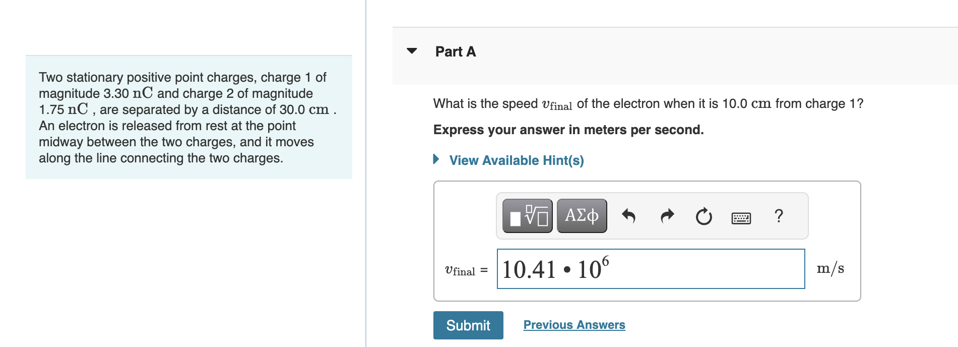 Solved Part ATwo stationary positive point charges, charge 1 | Chegg.com
