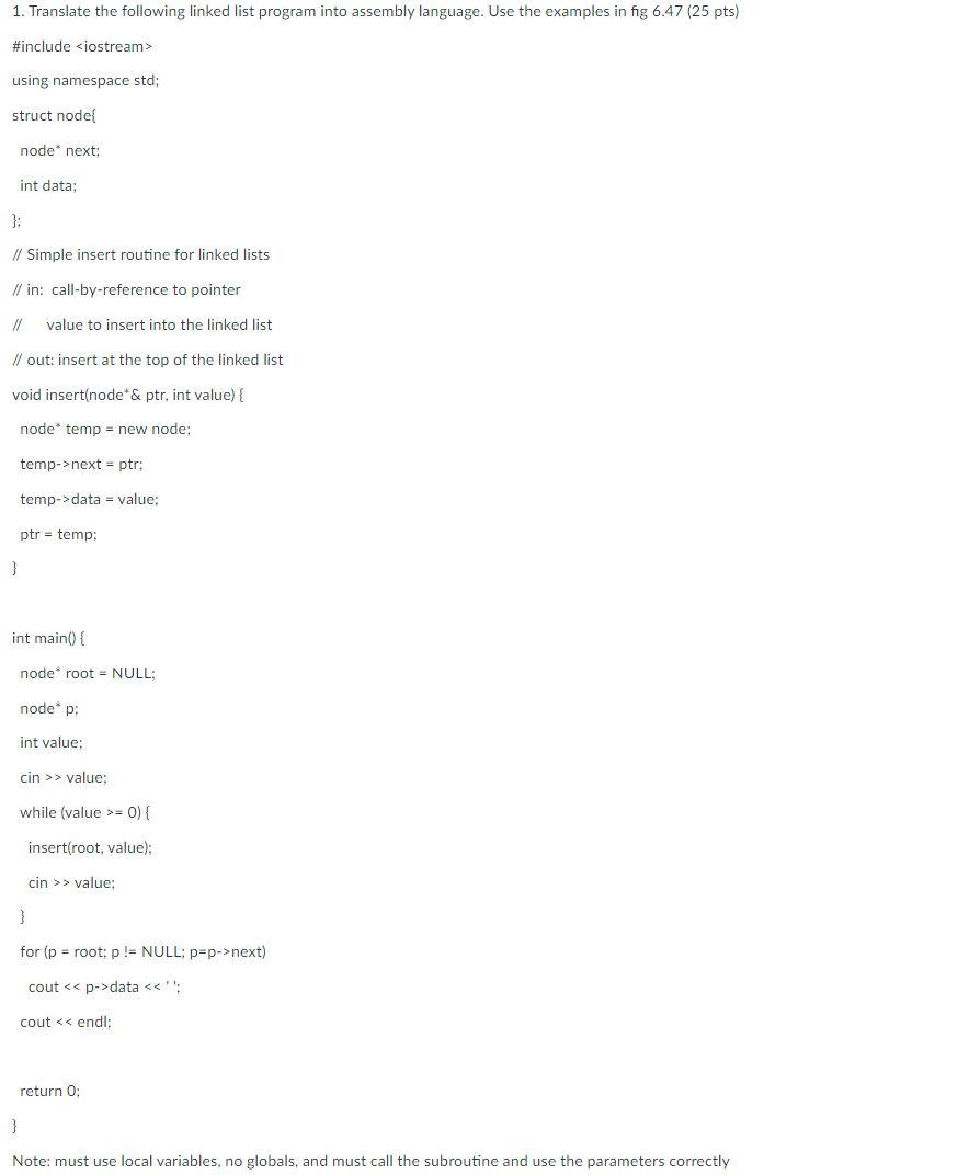 Solved Note: must use local variables, no globals, and must | Chegg.com