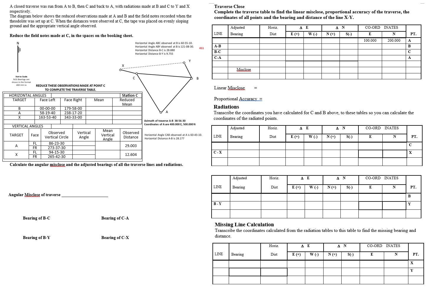 Solved A closed traverse was run from A to B, then C and | Chegg.com