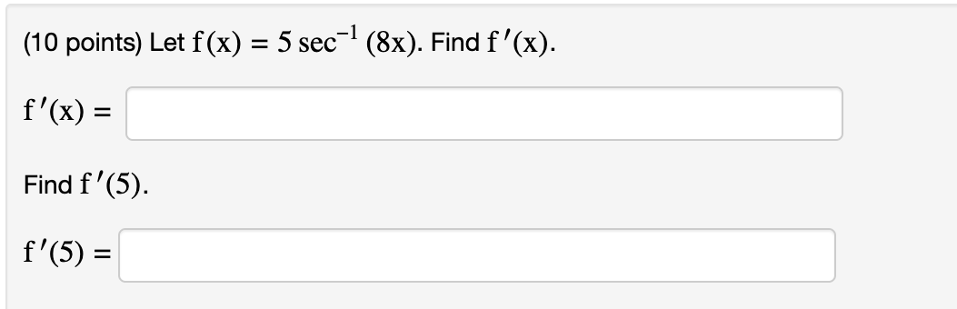 Solved (10 points) Let f(x)=6sin−1(x3) f′(x)= NOTE: The | Chegg.com