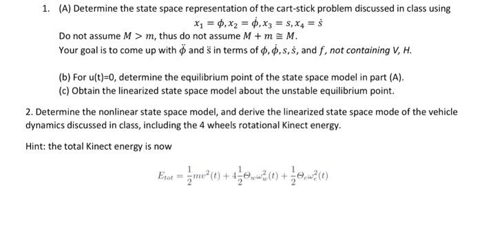 1. (A) Determine the state space representation of | Chegg.com