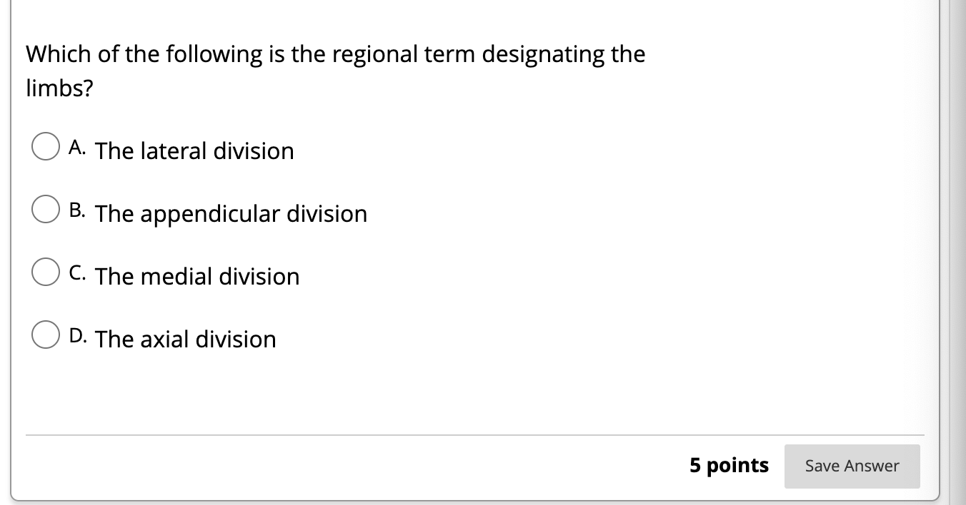 Solved Which of the following is the regional term | Chegg.com
