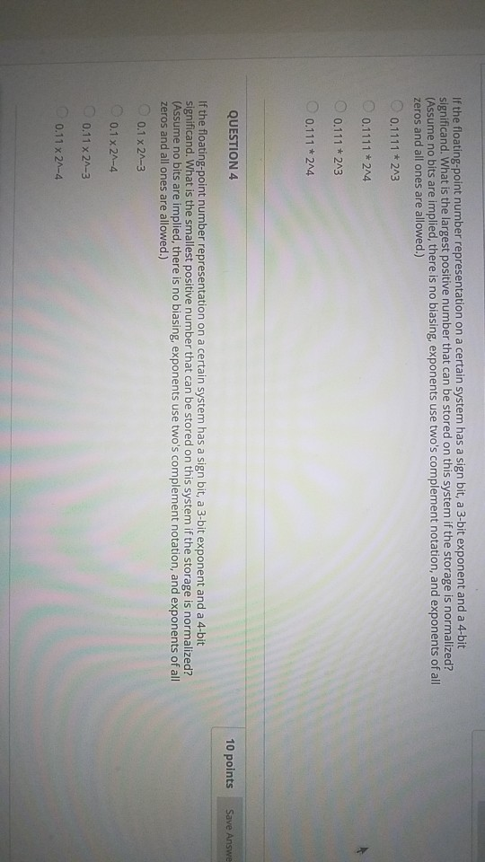 Solved If the floating-point number representation on a | Chegg.com