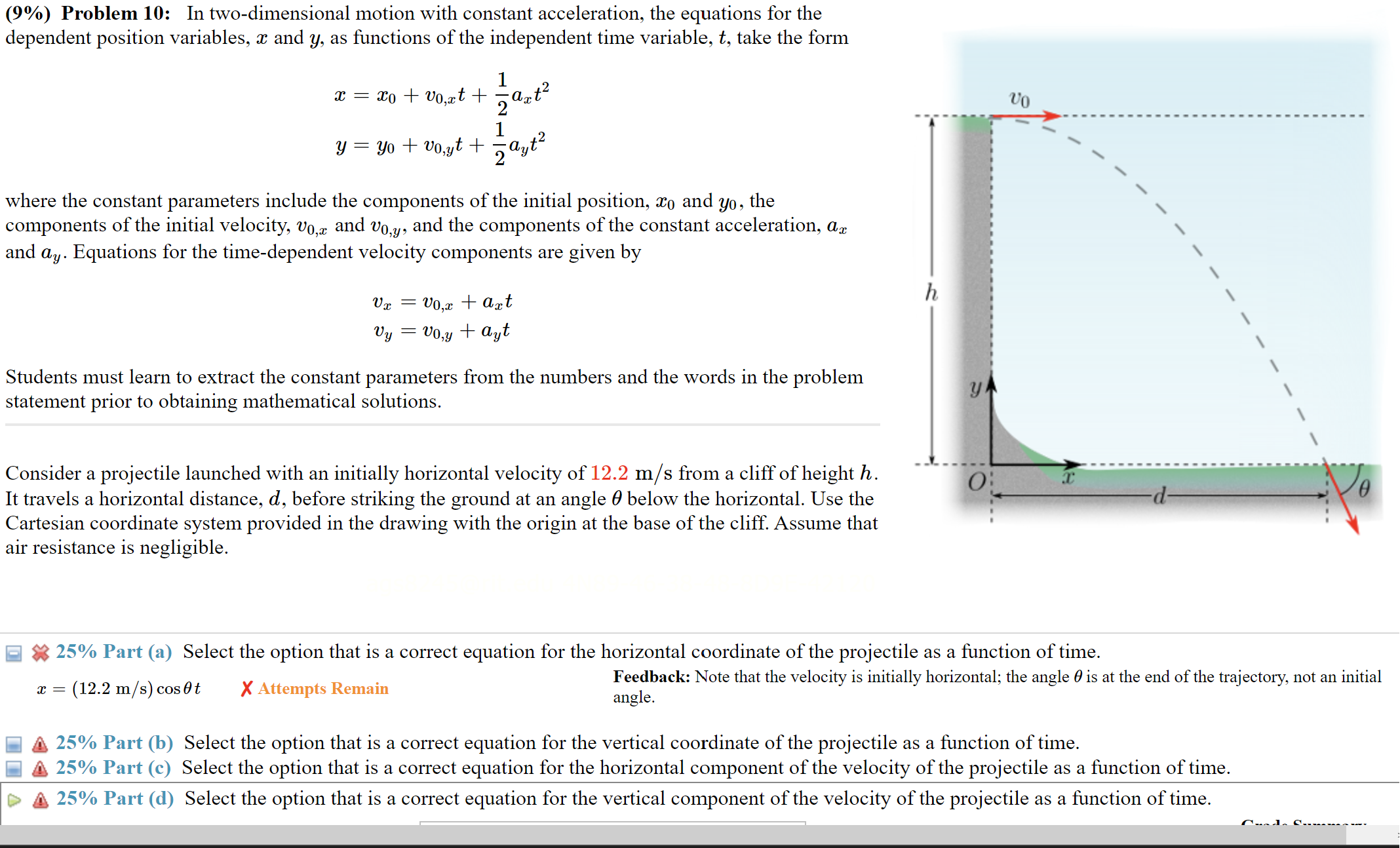 Solved (9\%) Problem 10: In two-dimensional motion with | Chegg.com