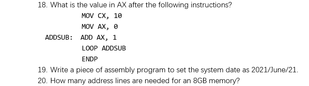 Solved 18. What is the value in AX after the following | Chegg.com