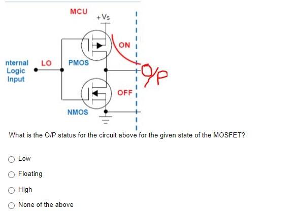 Solved MCU +Vs ON PMOS nternal LO Logic Input OFF NMOS What | Chegg.com