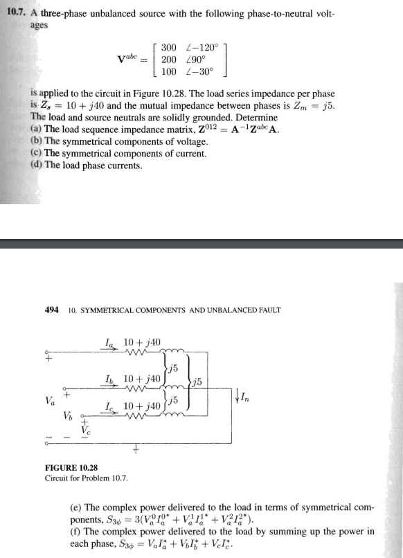 Solved 10.7. A three-phase unbalanced source with the | Chegg.com