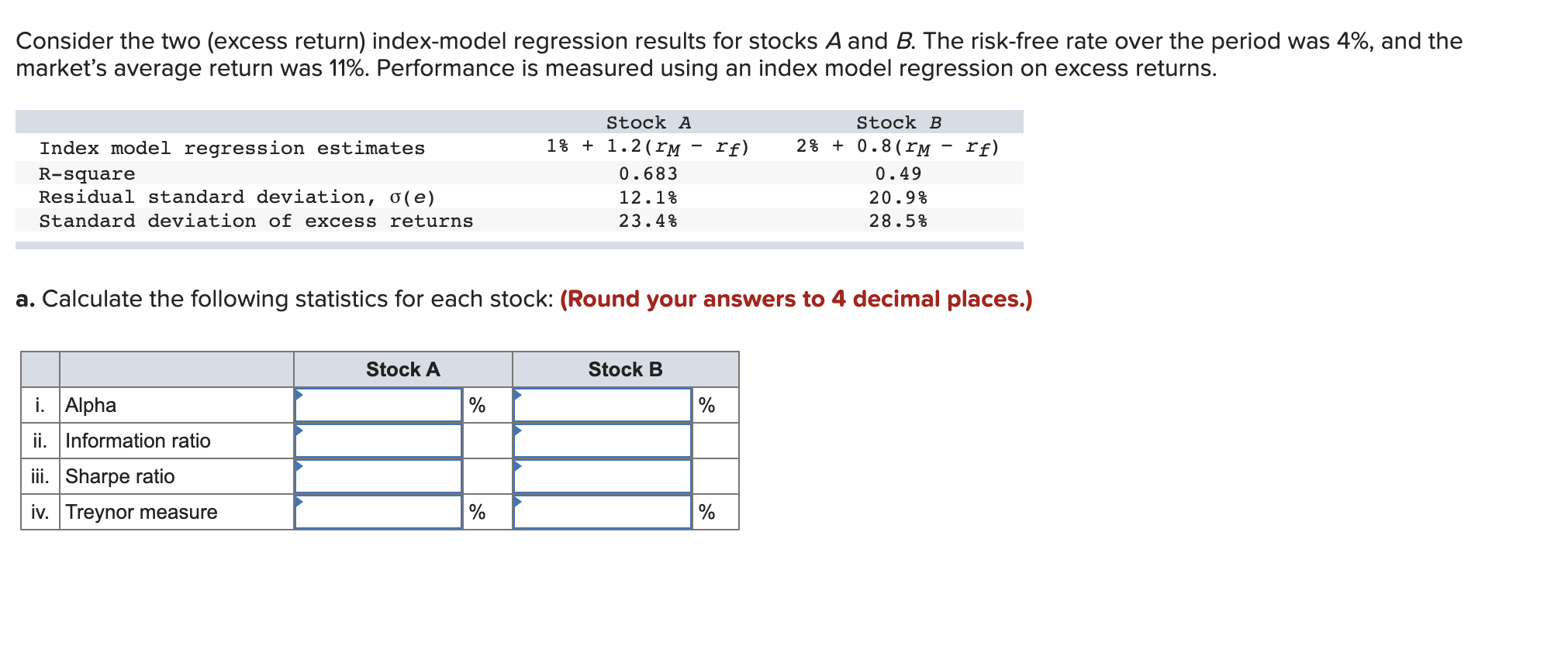 Solved Consider the two (excess return) ﻿index-model | Chegg.com