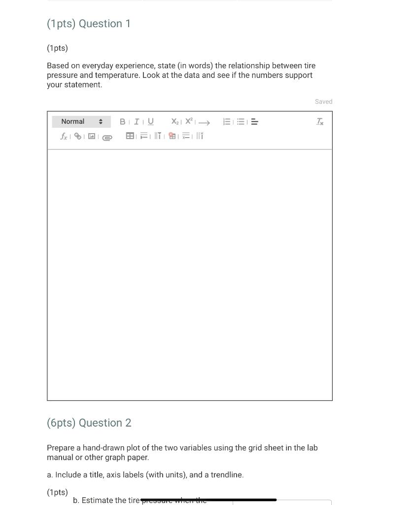 Solved (5pts) Graphing Data Set C Tire pressure is, in part, | Chegg.com