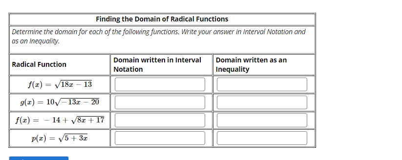 Solved Finding the Domain of Radical Functions Determine the | Chegg.com