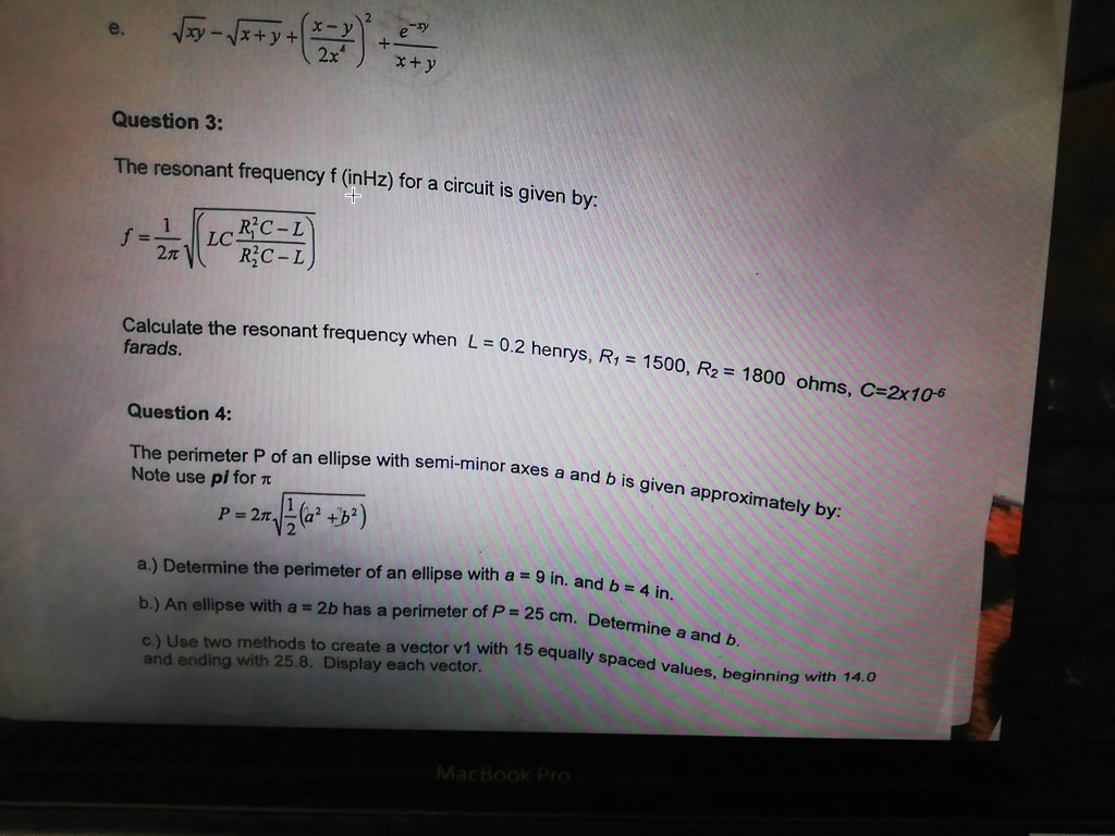 Solved Question 2: Use MATLAB to compute the following. tan | Chegg.com