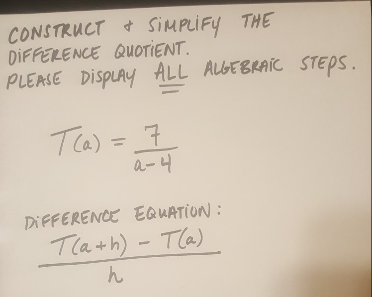 Solved CONSTRUCT + SIMPLIFY THE DIFFERENCE QUOTIENT. PLEASE | Chegg.com