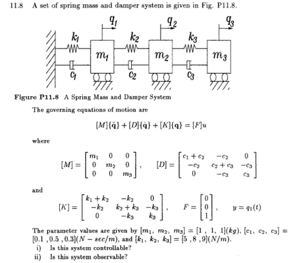 Solved 11.8 A set of spring mass and damper system is given | Chegg.com