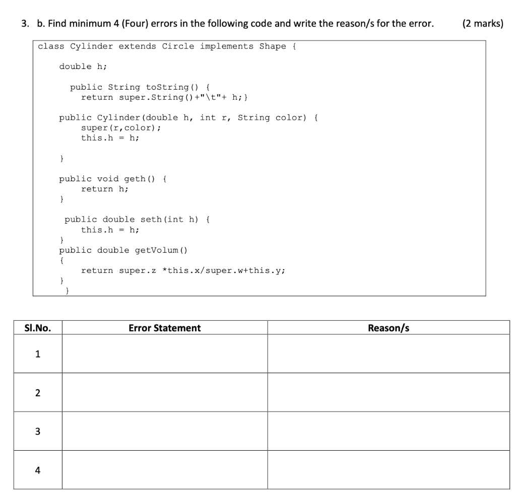 Solved 3. b. Find minimum 4 (Four) errors in the following | Chegg.com