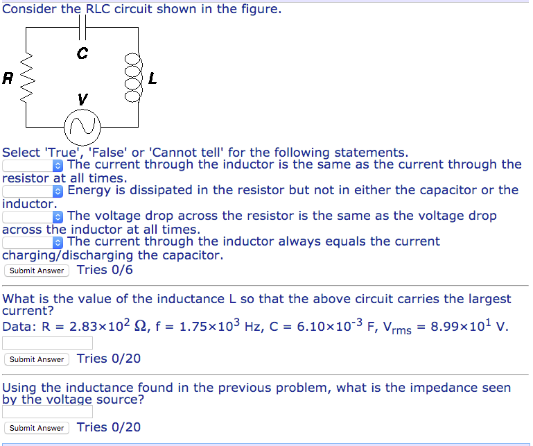 Solved Consider the RLC circuit shown in the figure. Select | Chegg.com